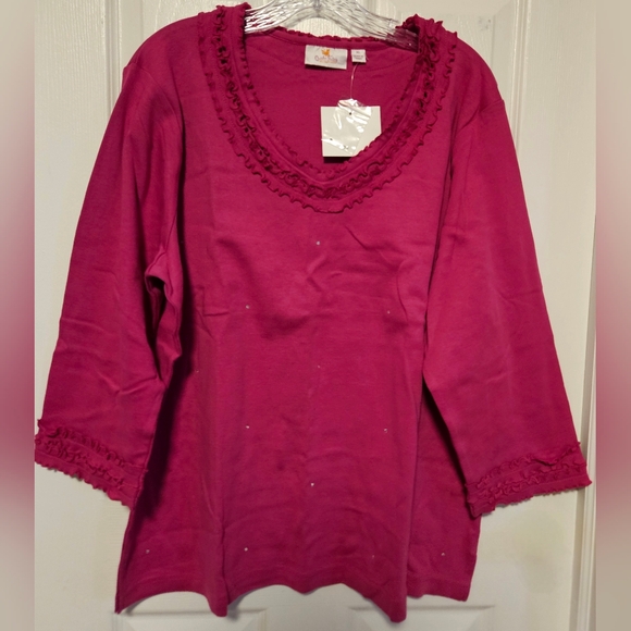 Quacker Factory | Tops | Quacker Factory Magenta Long Sleeve Top With ...